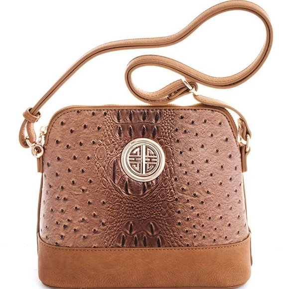 JOBERRY | Bags | Ostrich Embossed Emblem Domeshaped Cross Body Women ...